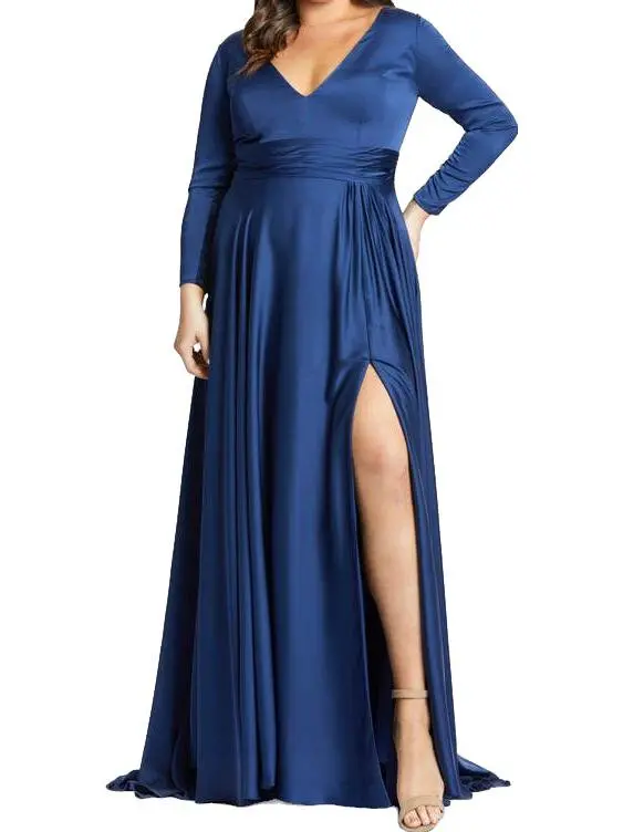 Mac Duggal Classic Satin Evening Gown - Midnight