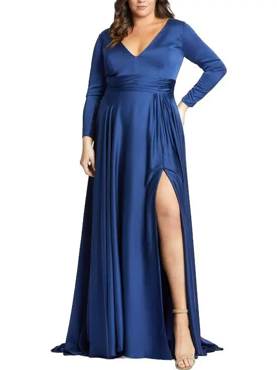 Mac Duggal Classic Satin Evening Gown - Midnight