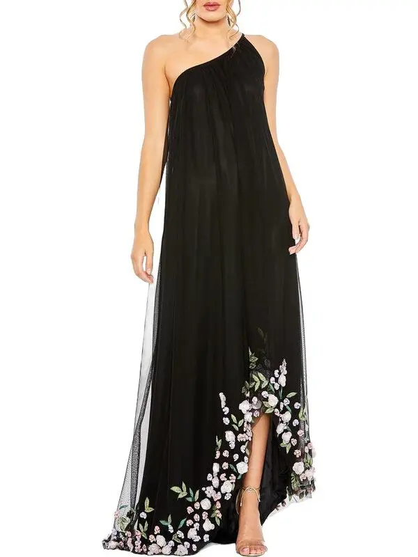 Mac Duggal One-shoulder Embellished High-low Gown - Black