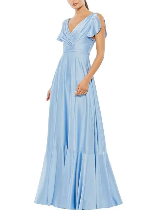 Mac Duggal Drop Shoulder Flounce Sleeve Gown - Periwinkle