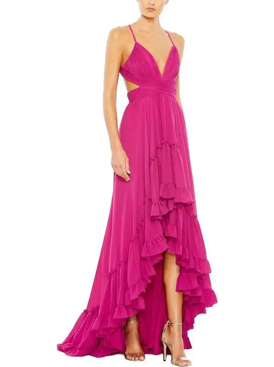 Mac Duggal Pleated Tiered Sleeveless Gown - Fuchsia