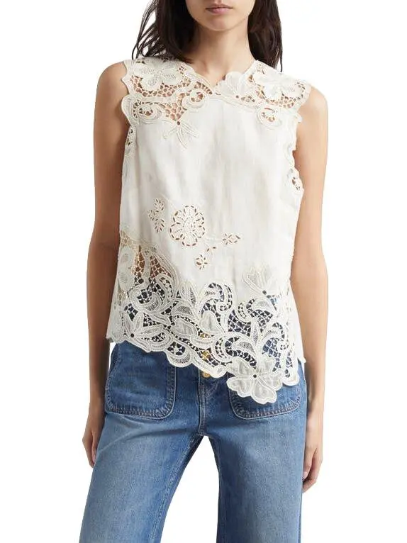Ulla Johnson Marlis Lace Trim Linen Top - Pristine