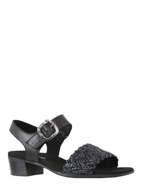 Munro Leeland Ankle Strap Sandal - Black Raffia/leather