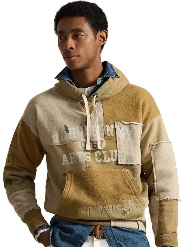 Ralph Lauren Vintage Fit Patchwork Fleece Hoodie - Montana Khaki Multi