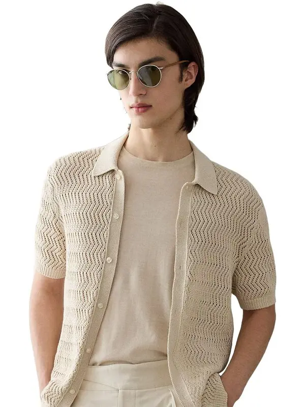 Ralph Lauren Textured Cotton Short-sleeve Cardigan - Limestone