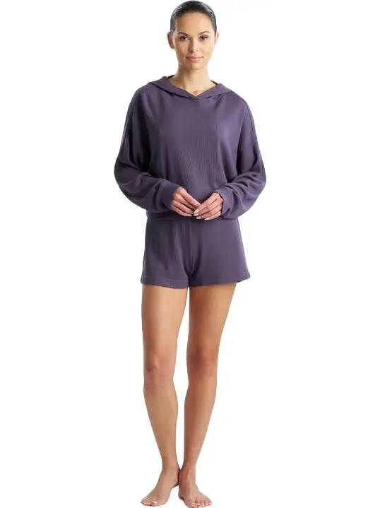 Natori Milawaffle Cropped Hoodie - Twilight Blue