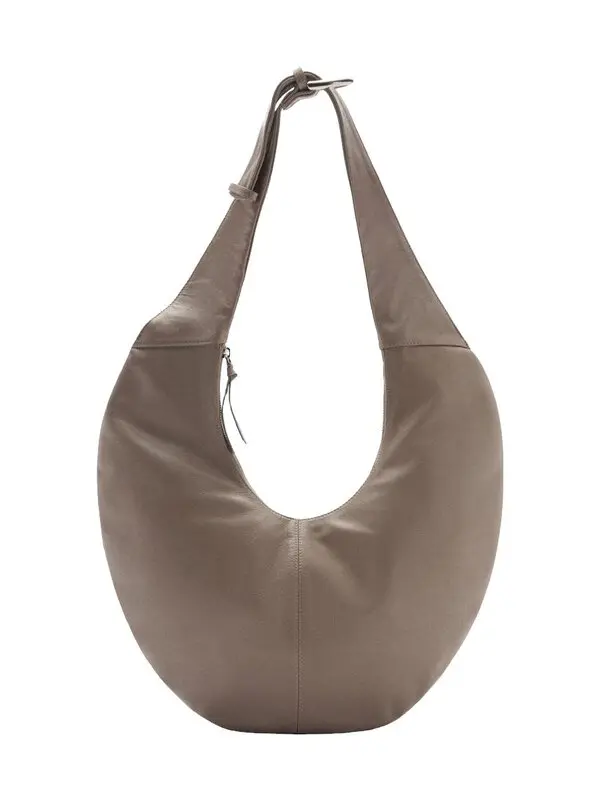 Mango Half Moon Leather Shoulder Bag - Light/ Pastel Grey