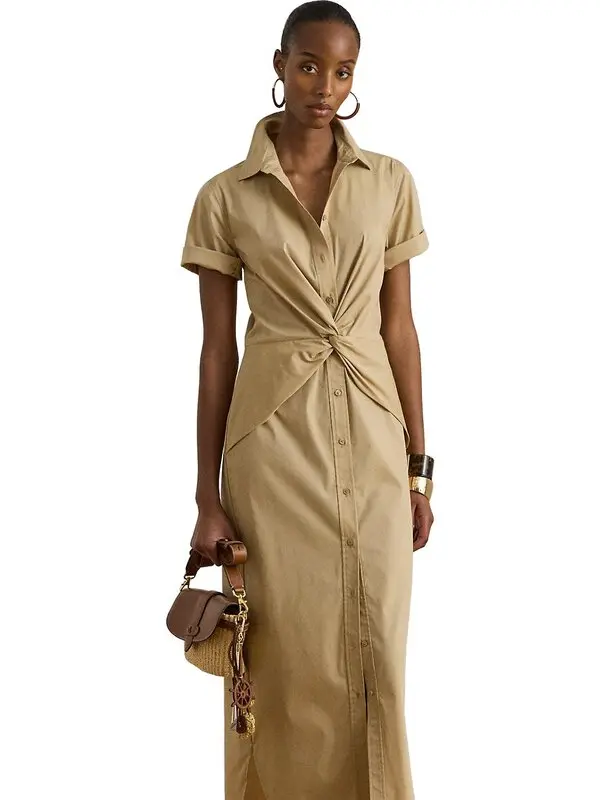 Ralph Lauren Twist-front Cotton-blend Shirtdress - Birch Tan