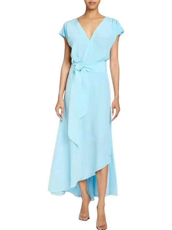Santorelli Silk Crepe De Chine Fallon Midi Hi-lo Dress - Ocean Mist