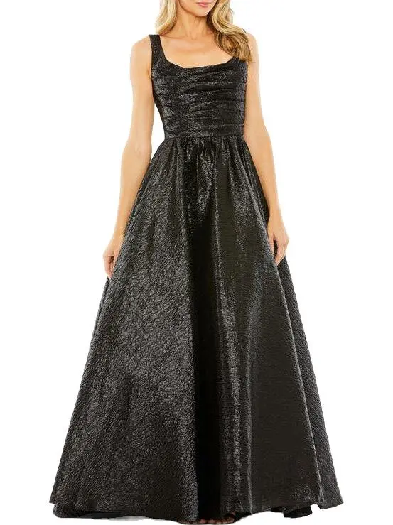 Mac Duggal Metallic Pleated Bodice Ballgown - Black