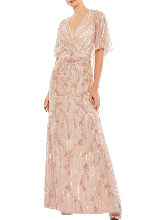 Mac Duggal Embellished Faux Wrap Trumpet Gown - Blush