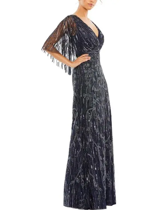 Mac Duggal Embellished Faux Wrap Trumpet Gown - Midnight
