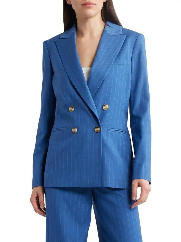 TAHARI ASL Pinstripe Double Breasted Blazer - Indigo