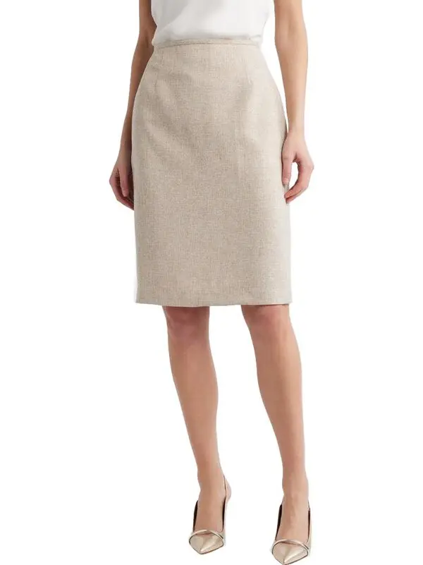 TAHARI ASL Bouclé Pencil Skirt - Khaki Ivory