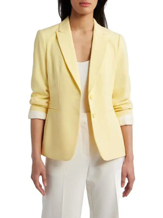 TAHARI ASL Roll-cuff Jacket With Striped Lining - Butter