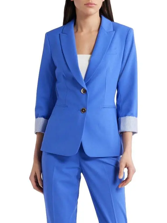 TAHARI ASL Roll-cuff Jacket With Striped Lining - Pacific Blue