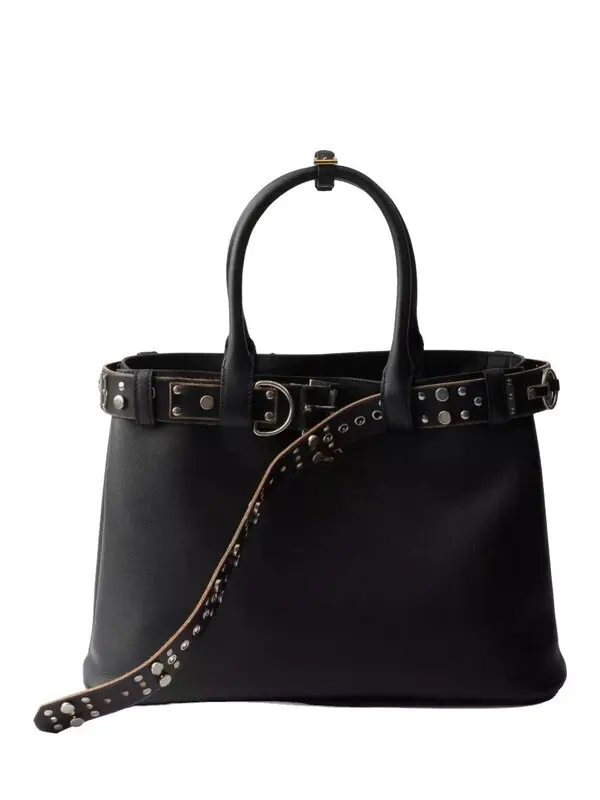 Prada Large Buckle Detail Tote Bag - Black