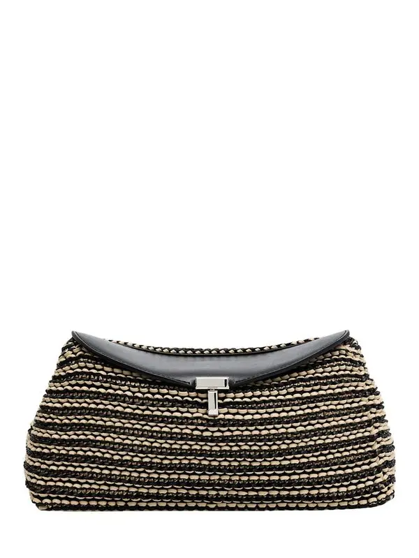 TOTÊME T-lock Woven Leather Clutch Bag - Black/sand