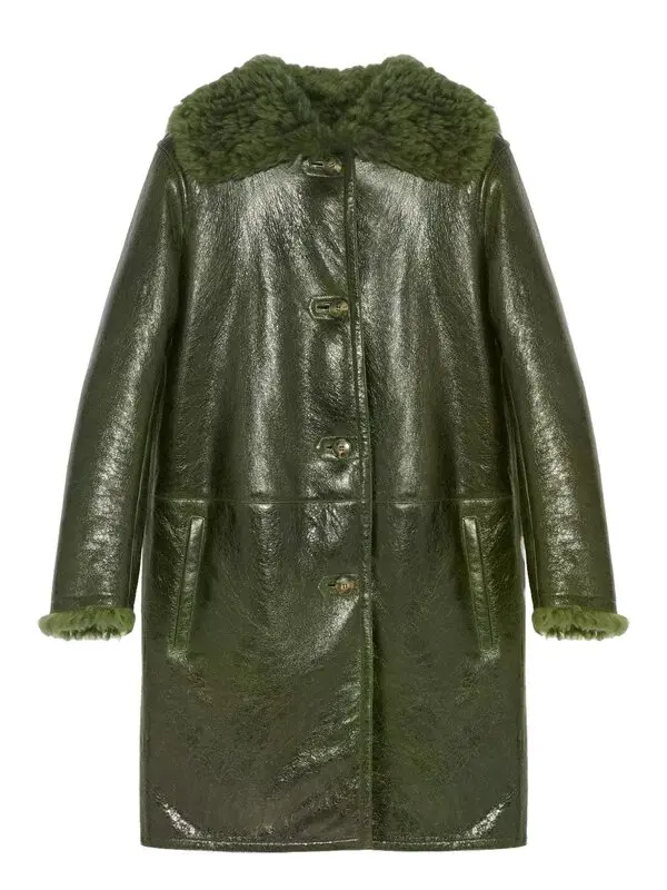 YVES SALOMON Patent-finish Leather Coat - Green