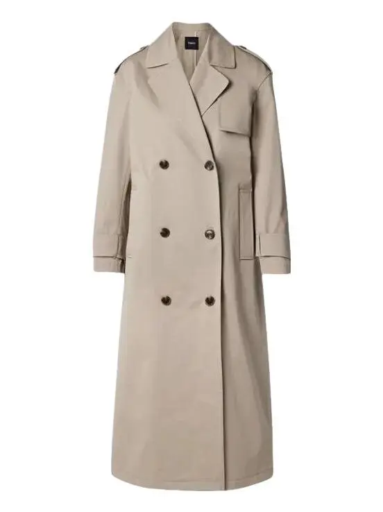 Theory Double-breasted Cotton-blend Gabardine Trench Coat - Brown