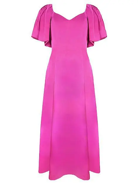 RO&ZO Yasmin Puff-sleeve Woven Midi Dress - Pink