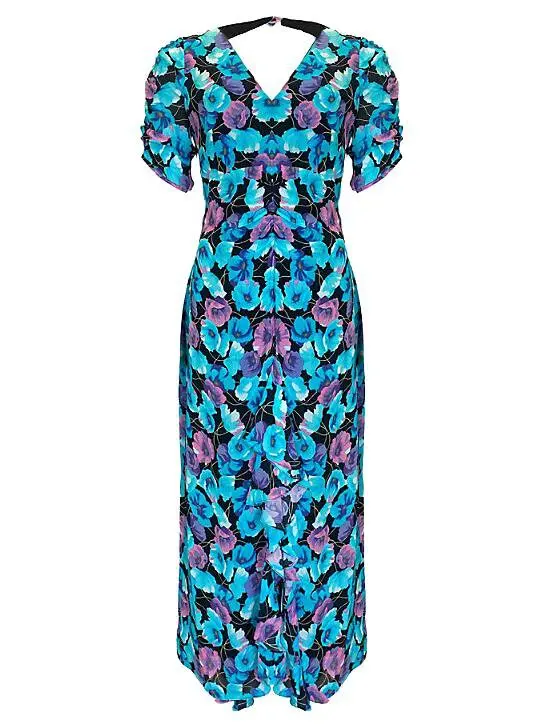 RO&ZO Floral-print Frill-front Midi Dress - Blue