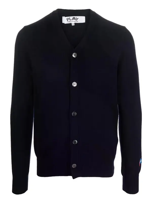 Play Comme Des Garcon X The Artist Invader Wool Cardigan - Blue