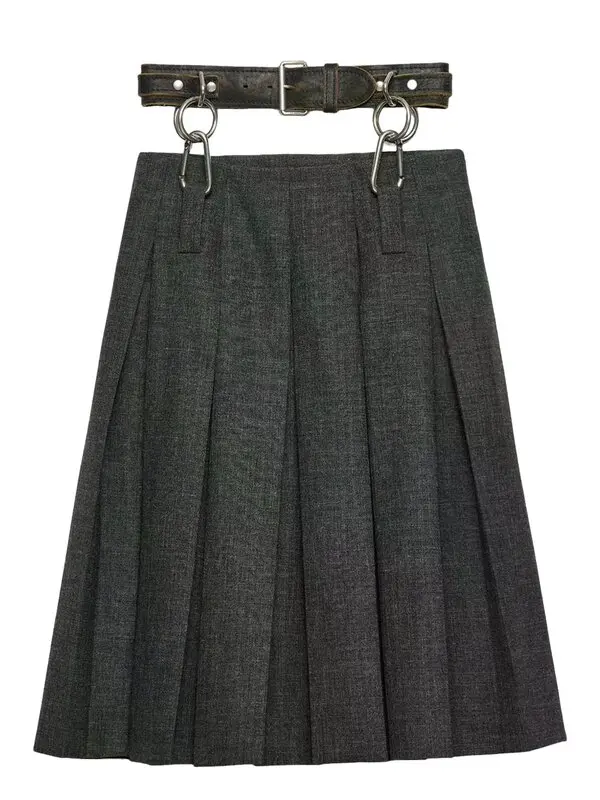 Prada Belted Pleated Midi Skirt - Grey