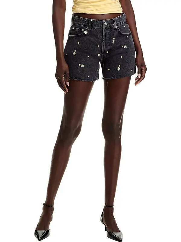 Rails Mesa Floral Embroidered Jean Shorts - Ash Black
