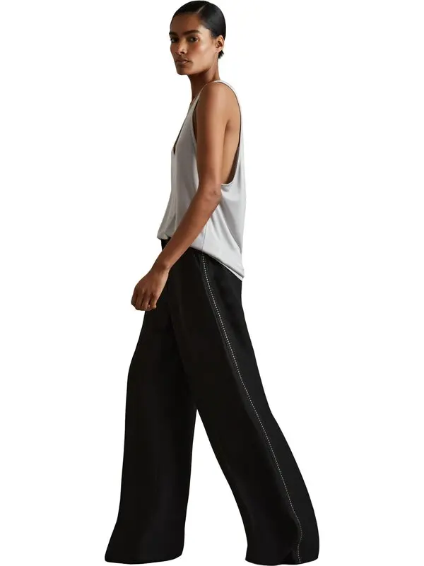 REISS Daria Atelier Crepe Wide Leg Trousers - Black