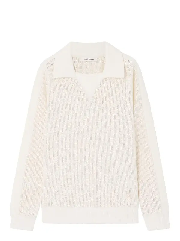 WALES BONNER Song Open-knit Cotton Polo Sweater - Neutrals