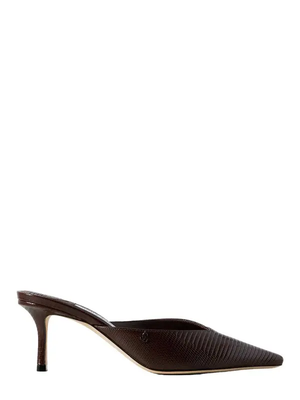 JIMMY CHOO Vivi 65 Embellished Croc-effect Mules - Brown