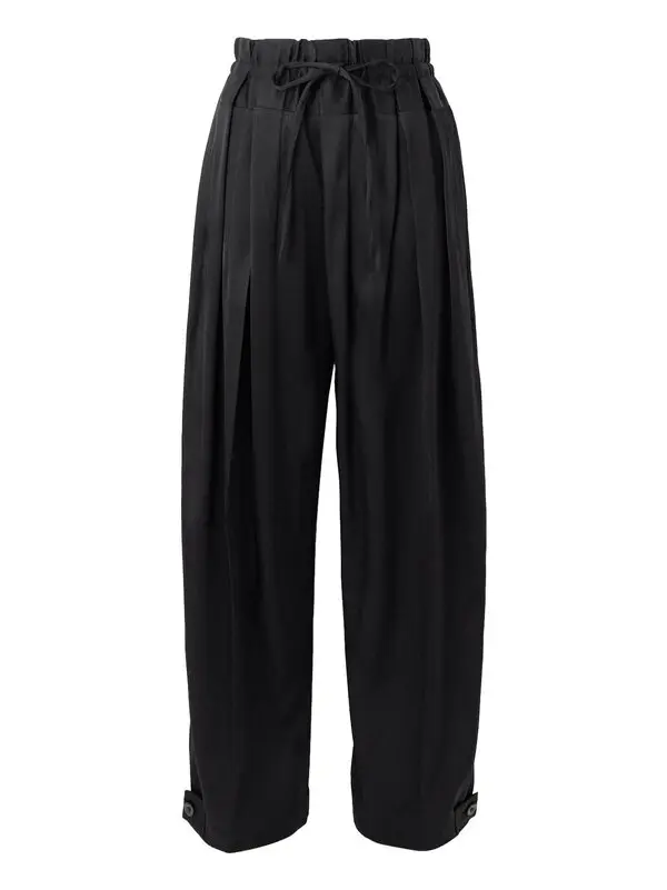 JIL SANDER Pleated Satin-twill Wide-leg Pants - Black
