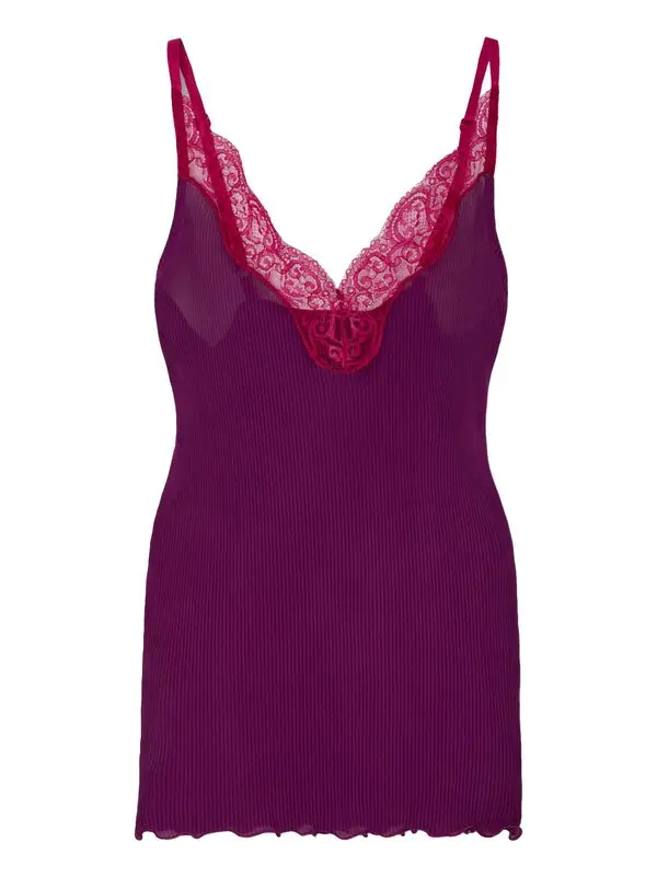 Saint Laurent Lace-trimmed Silk Tank - Purple