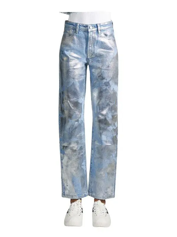 KANCAN Roberta High Rise Straight Jeans - Light Wash Metallic