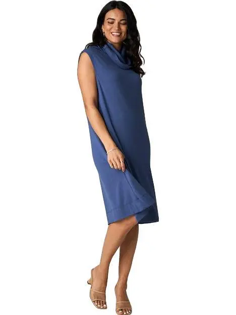 EAVOLU Sleeveless Funnel Neck Tunic/dress - Deep Ocean