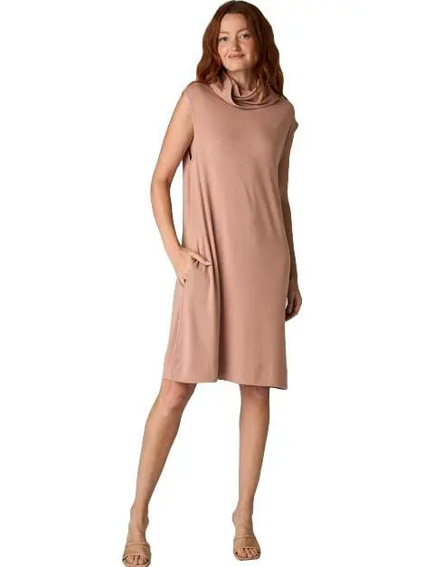 EAVOLU Sleeveless Funnel Neck Tunic/dress - Desert Sand