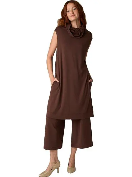 EAVOLU Sleeveless Funnel Neck Tunic/dress - Earth Brown