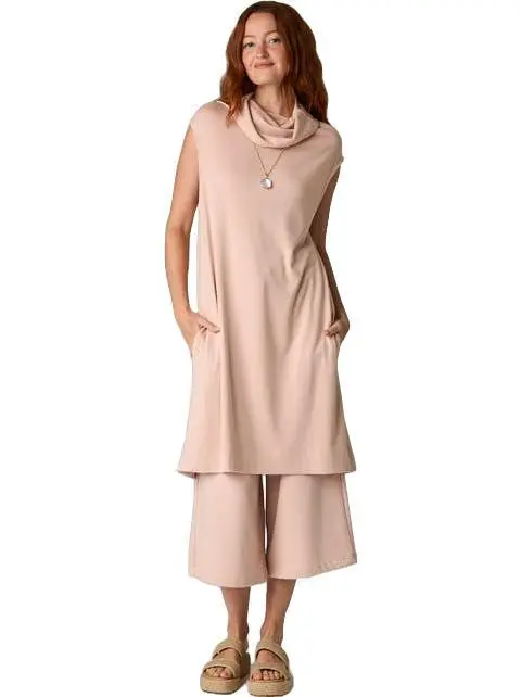 EAVOLU Sleeveless Funnel Neck Tunic/dress - Rose Quartz