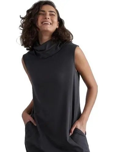 EAVOLU Kakadu Eco-luxe Rib Sleeveless Funnel Neck Tunic/dress - Slate