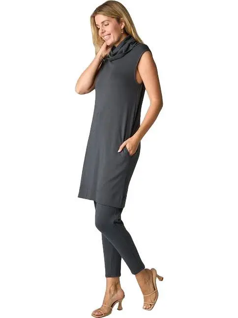 EAVOLU Sleeveless Funnel Neck Tunic/dress - Slate