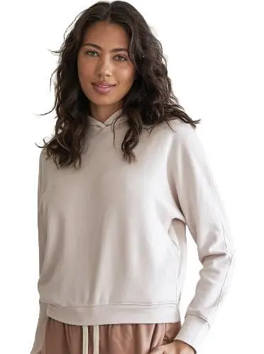 EAVOLU Baikal Eco-luxe Fleece Dolman Crop Hoodie - Bone