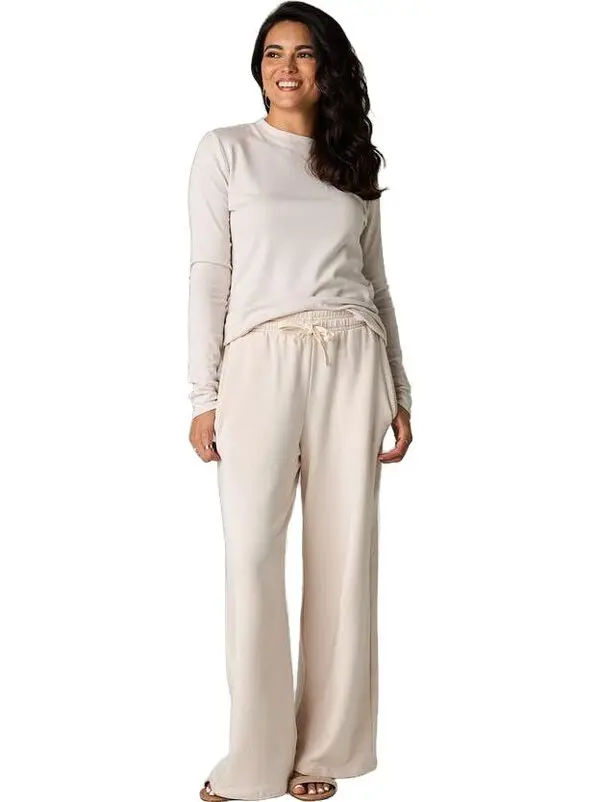 EAVOLU Garda Eco-luxe Rib Crew-neck Long Sleeve Top - Bone