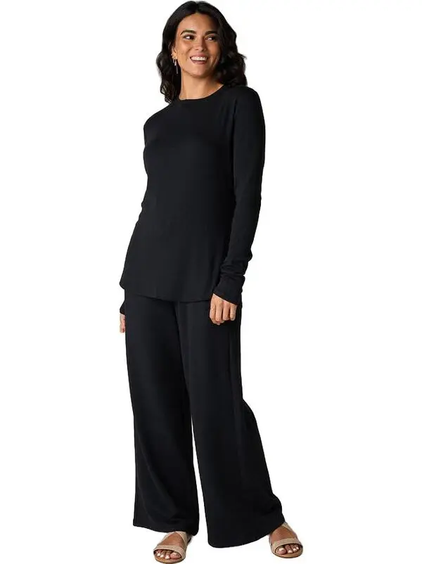 EAVOLU Garda Eco-luxe Rib Crew-neck Long Sleeve Top - Slate