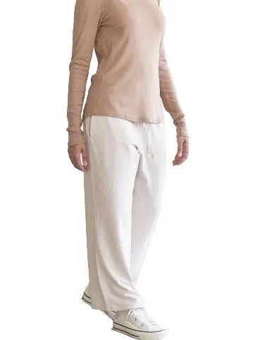 EAVOLU Baikal Eco-luxe Fleece Wide-leg Long Pant - Bone