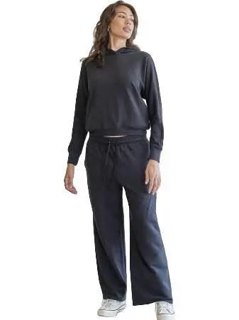 EAVOLU Baikal Eco-luxe Fleece Wide-leg Long Pant - Coal Black