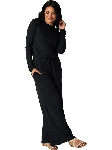 EAVOLU Baikal Eco-luxe Fleece Wide-leg Long Pant - Coal Black