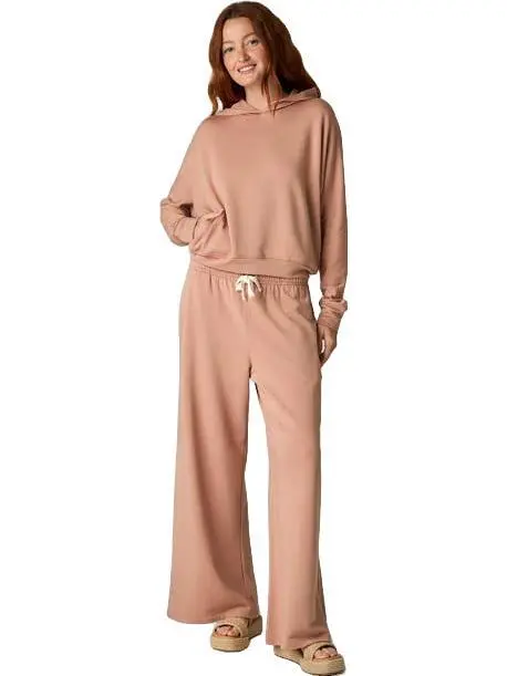 EAVOLU Baikal Eco-luxe Fleece Wide-leg Long Pant - Desert Sand