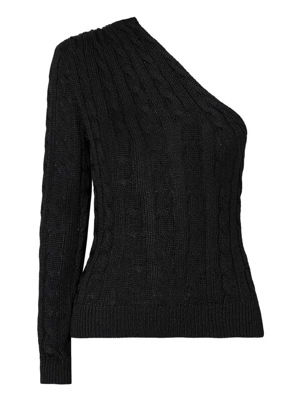 Ralph Lauren One-shoulder Cable-knit Silk Sweater - Black