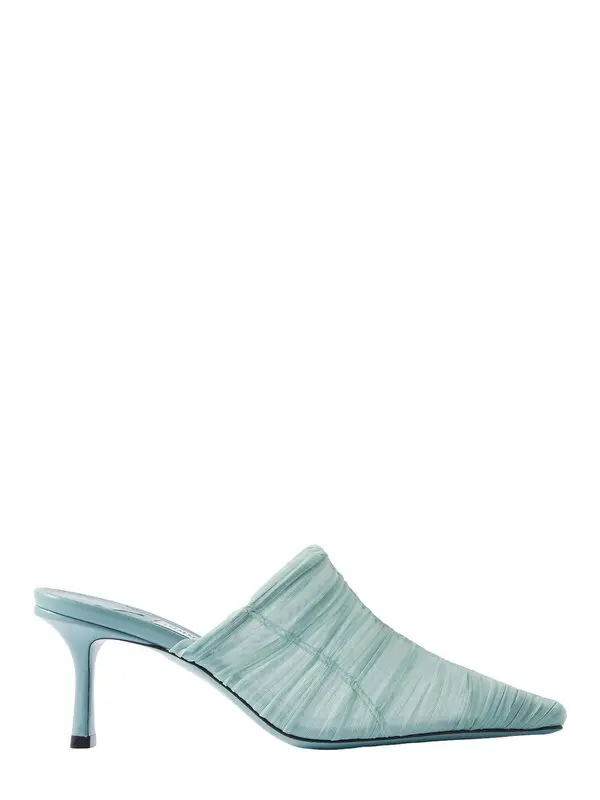 JIMMY CHOO Lotta 65 Ruched Tulle Mules - Blue